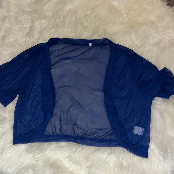 Tops | Nwot Royal Blue Sheer Mesh Cropped Short Sleeve Shaw | Poshmark